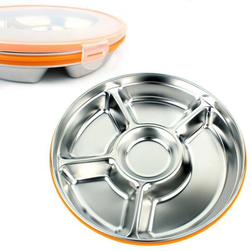 5 Grid Stainless Steel Lunch Box Outdoor Picnic Lunch Box Round Fast F ...