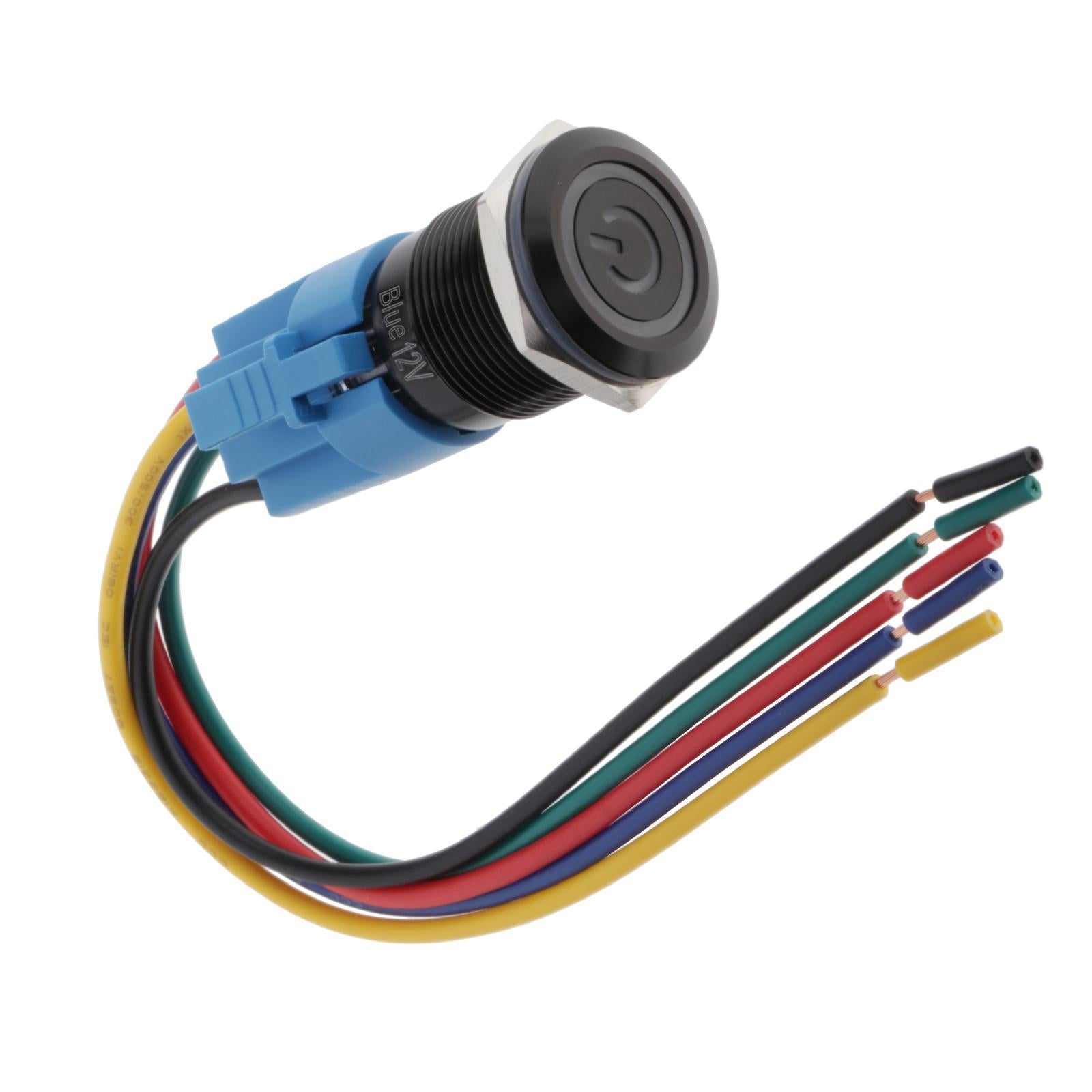 12V Blue LED Power Button Latching Switch Push Button Starter Switch O ...