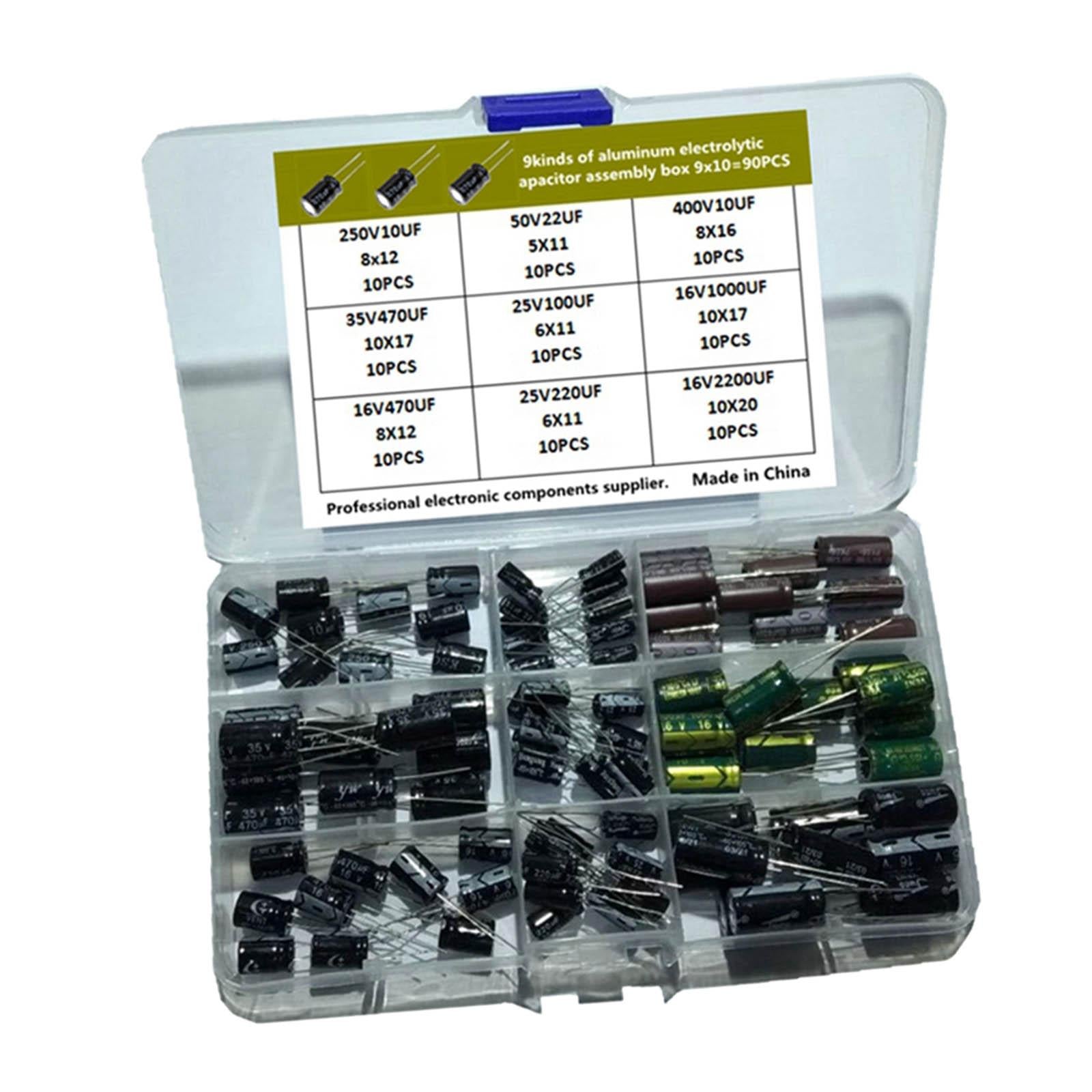 90 Pieces Electrolytic Capacitors Assorted Kit High Voltage Capacitors ...