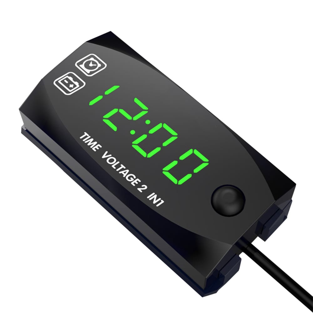 Motorcycle DC 9V-24V 2 In 1 Digital Time Clock Voltage - Green light ...