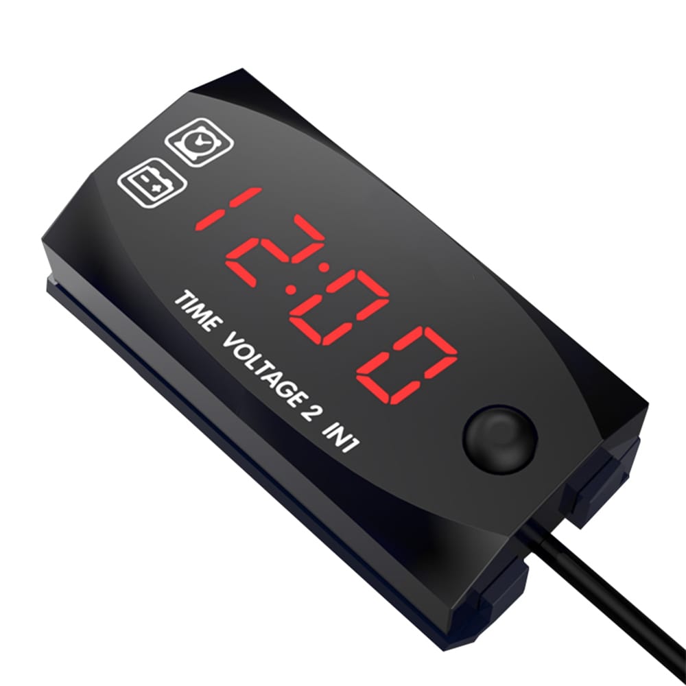 Motorcycle DC 9V-24V 2 In 1 Digital Time Clock Voltage - Red light ...